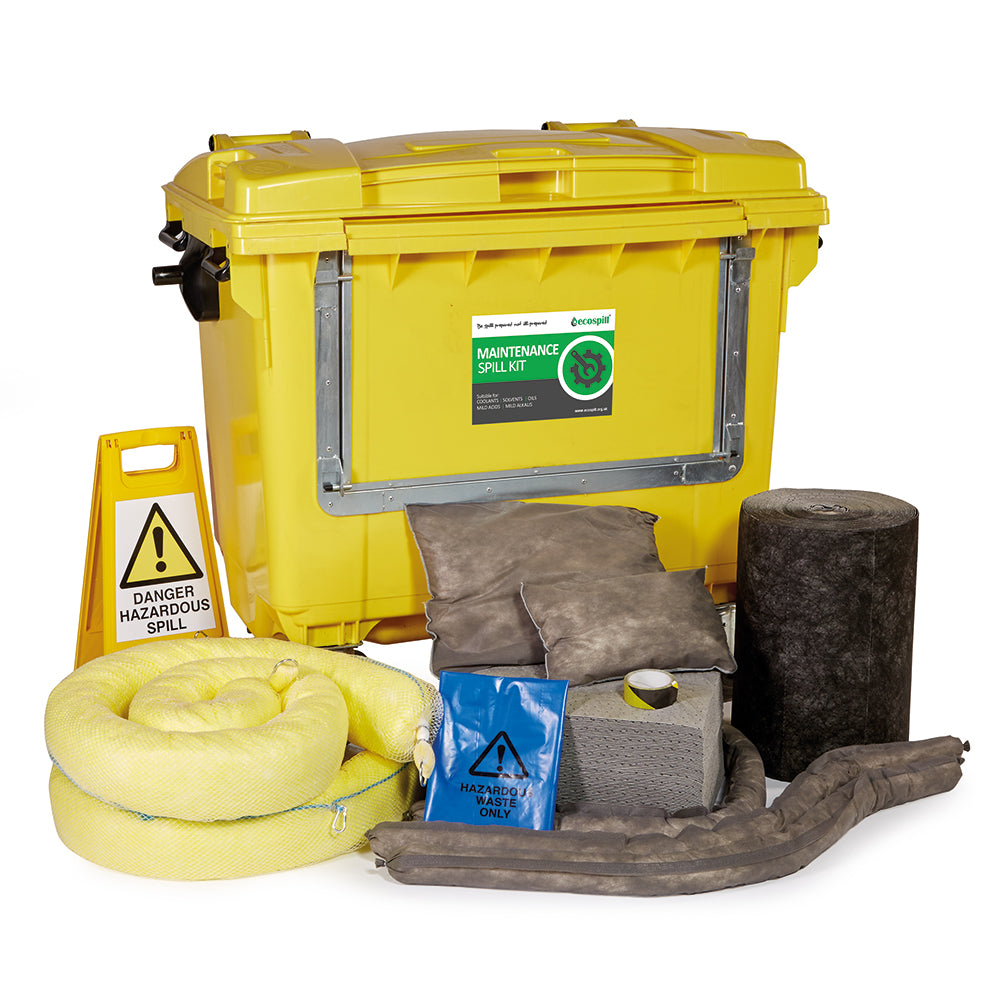 Ecospill Maintenance Spill Kit 4 Wheeled Drop Front Bin – Start Safety UK