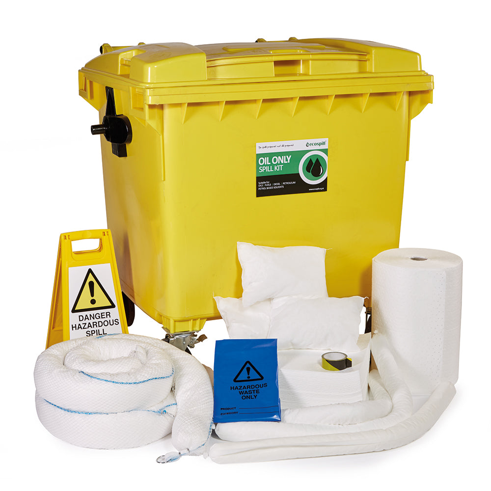 Ecospill 1000L Oil Only Spill Kit 4 Wheel PE Bin | Start Safety UK