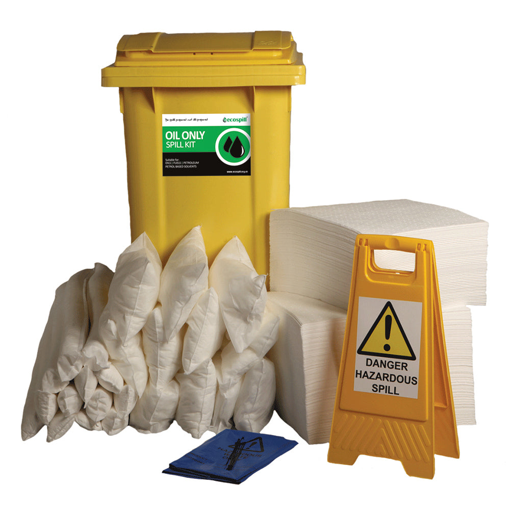 Ecospill 120L Oil Only Spill Response Kit 2 Wheel PE Bin | Start Safety UK