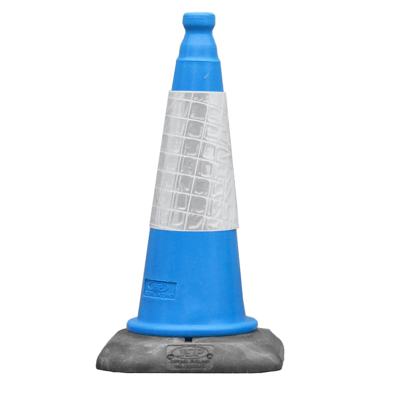 Blue and White Traffic Cones With Reflective Sleeves – Start Safety UK