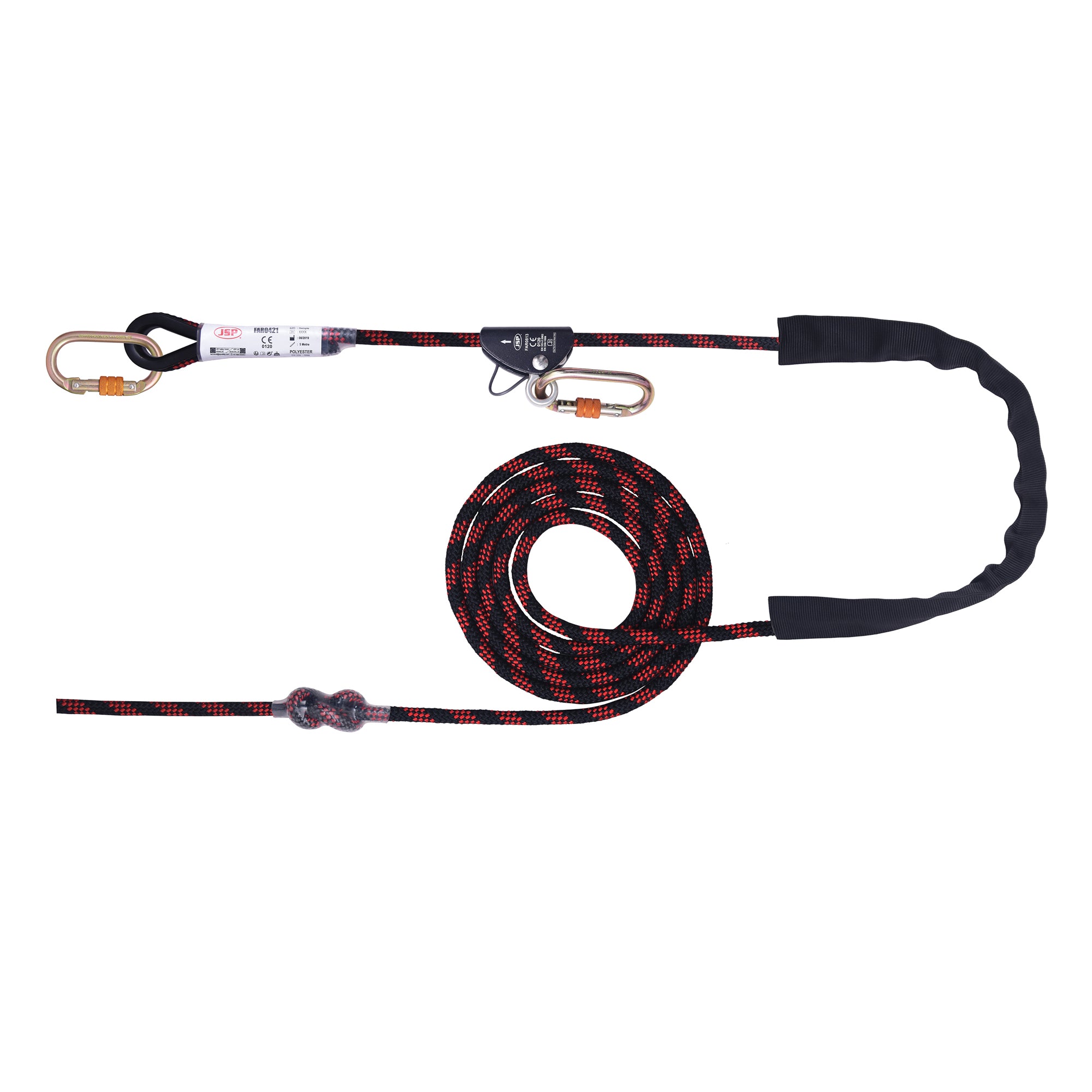 JSP Adjustable 5m Rope Grab Restraint Lanyard | 2 Karabiners | FAR0421 ...