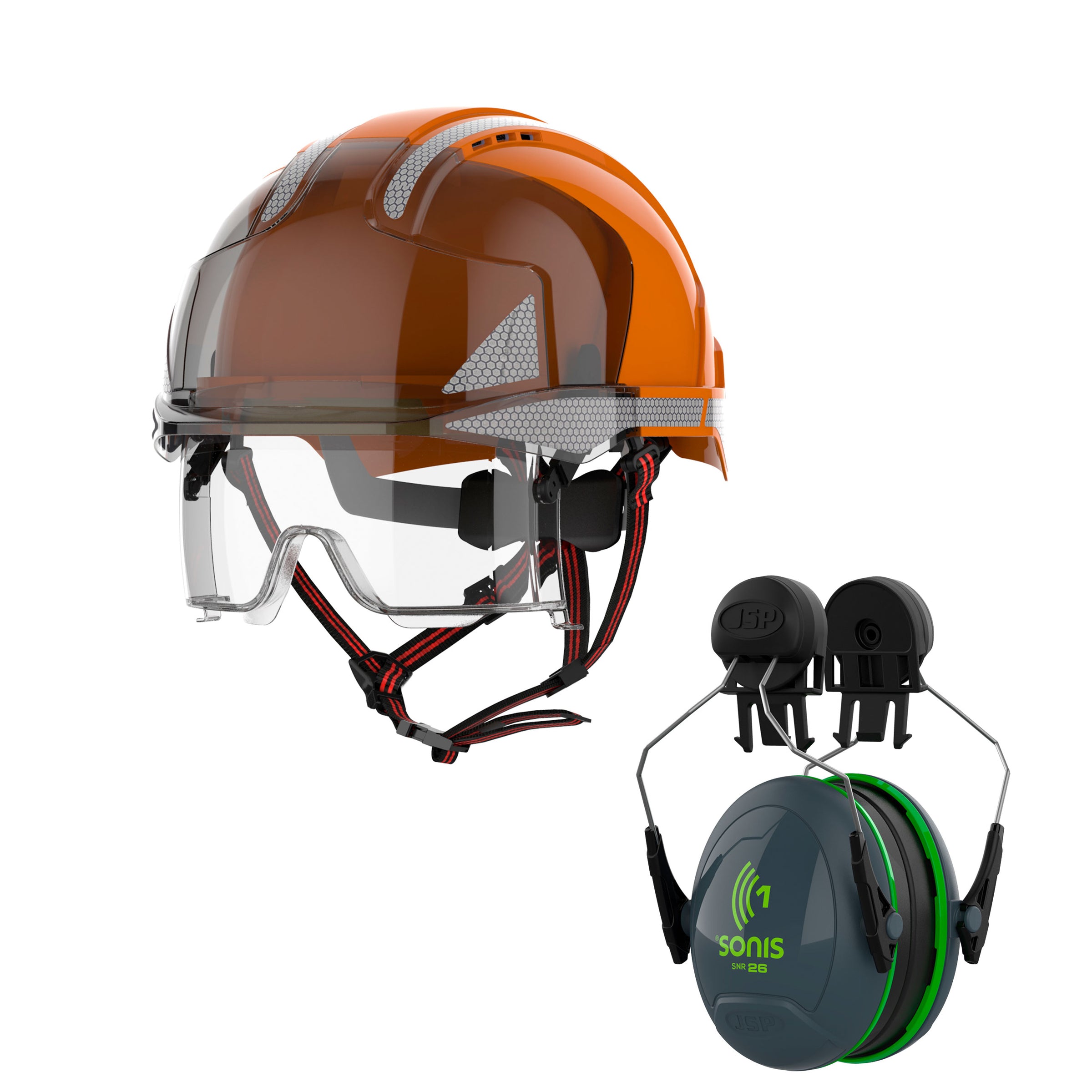 JSP EVO VISTAlens Dualswitch With JSP Sonis Ear Defenders Hard Hat Kit ...