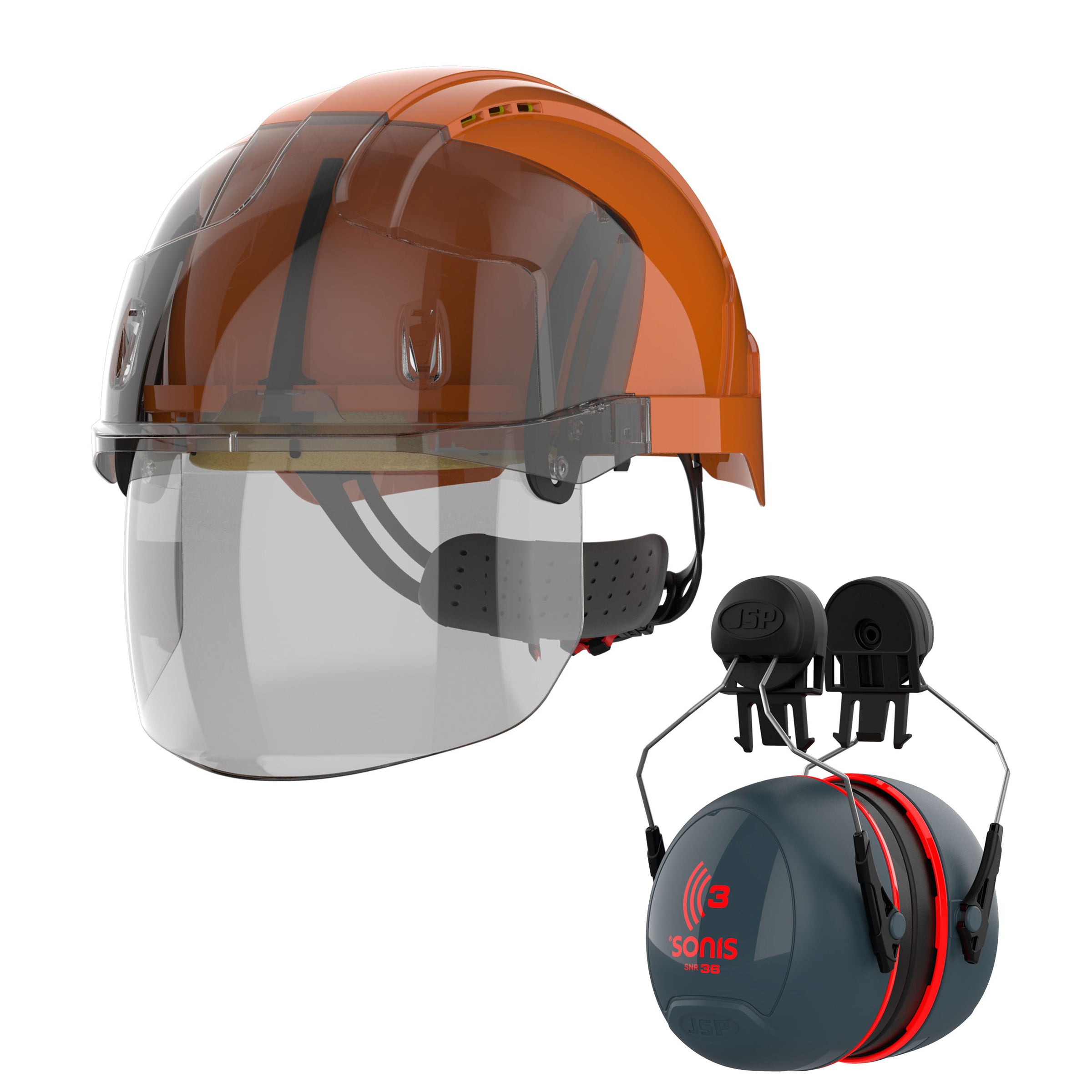 JSP EVO VISTAshield With JSP Sonis Ear Defenders Hard Hat Kit | Orange ...