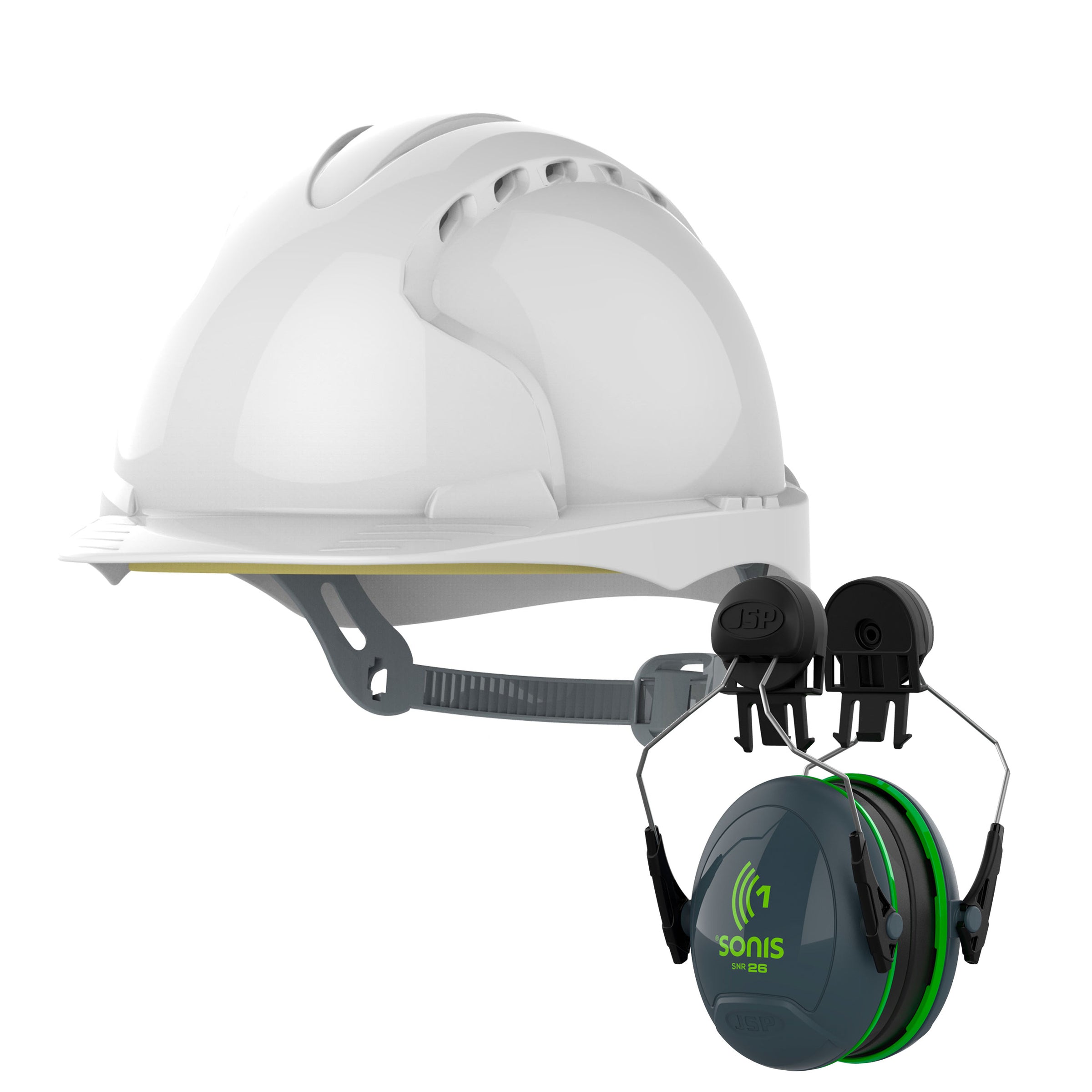 JSP EVO2 With JSP Sonis Ear Defenders Hard Hat Kit | White | Start ...