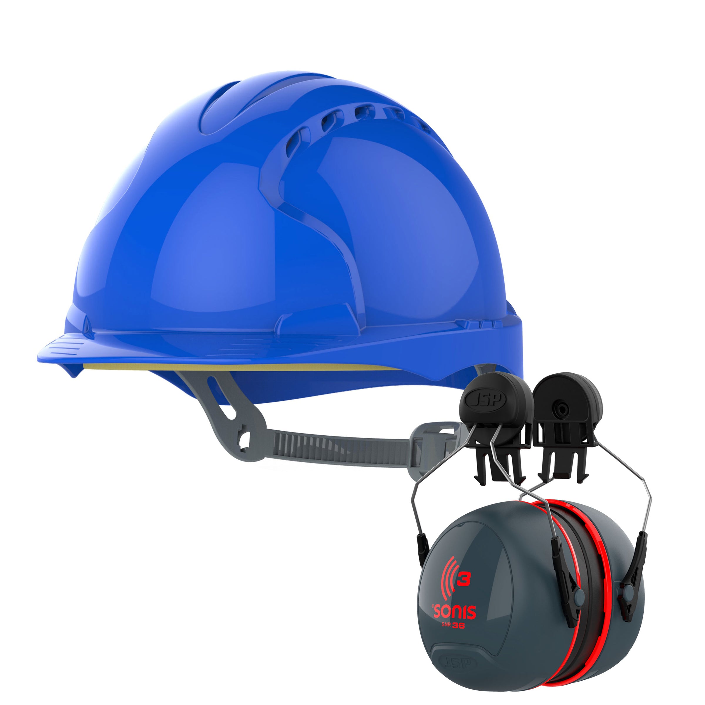 JSP EVO2 With JSP Sonis Ear Defenders Hard Hat Kit | Blue | Start Safety UK