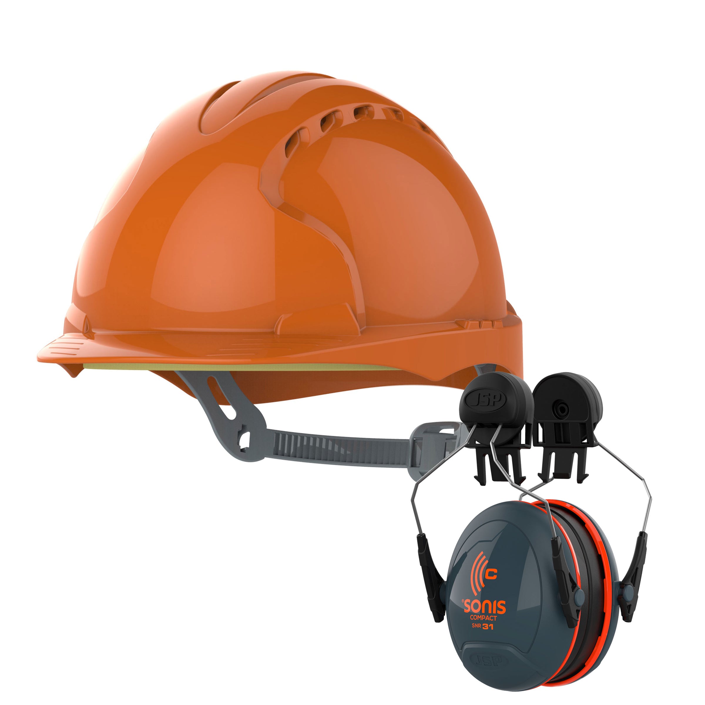 JSP EVO2 With JSP Sonis Ear Defenders Hard Hat Kit | Orange | Start ...