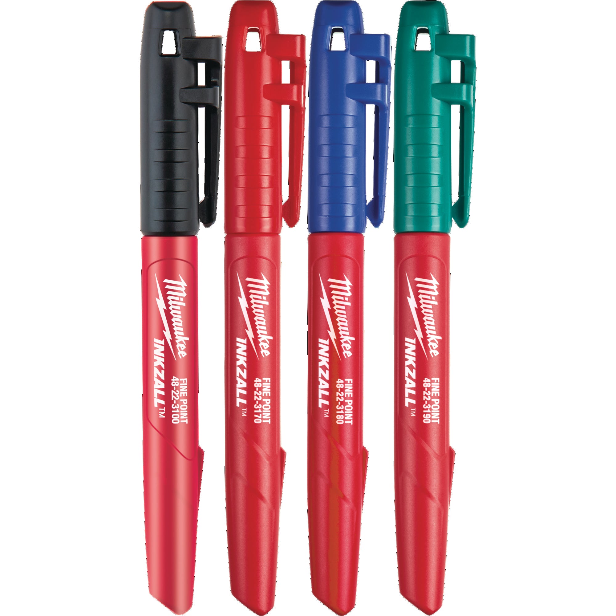 Milwaukee INKZALL Marker Pen Fine Tip 4 Pack Green, Blue, Red & Black ...