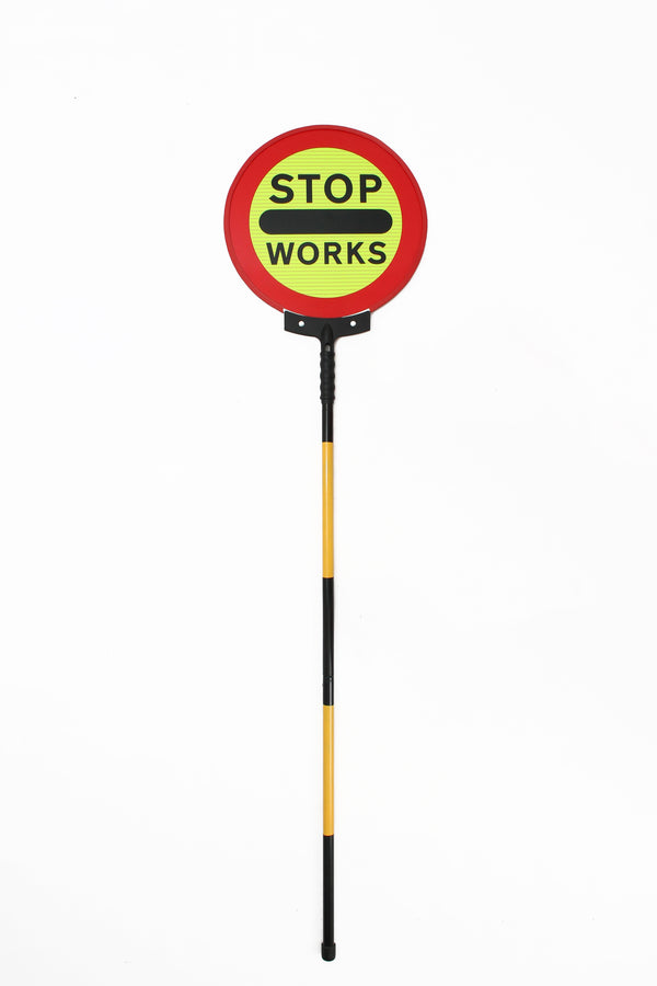 Stop Works Sign 450mm Face Collapsible Pole – Start Safety UK