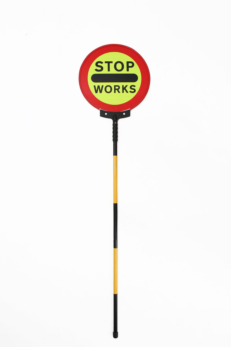 Stop Works Sign 450mm Face Collapsible Pole – Start Safety UK
