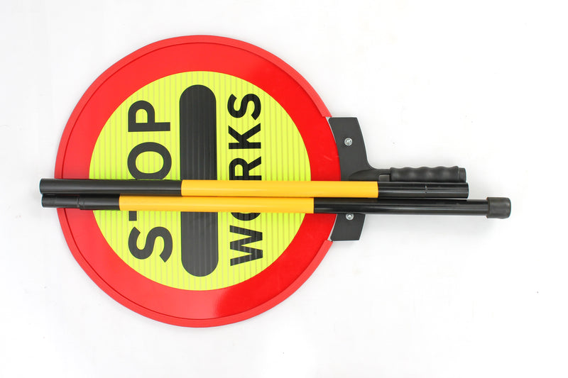 Stop Works Sign 450mm Face Collapsible Pole – Start Safety UK