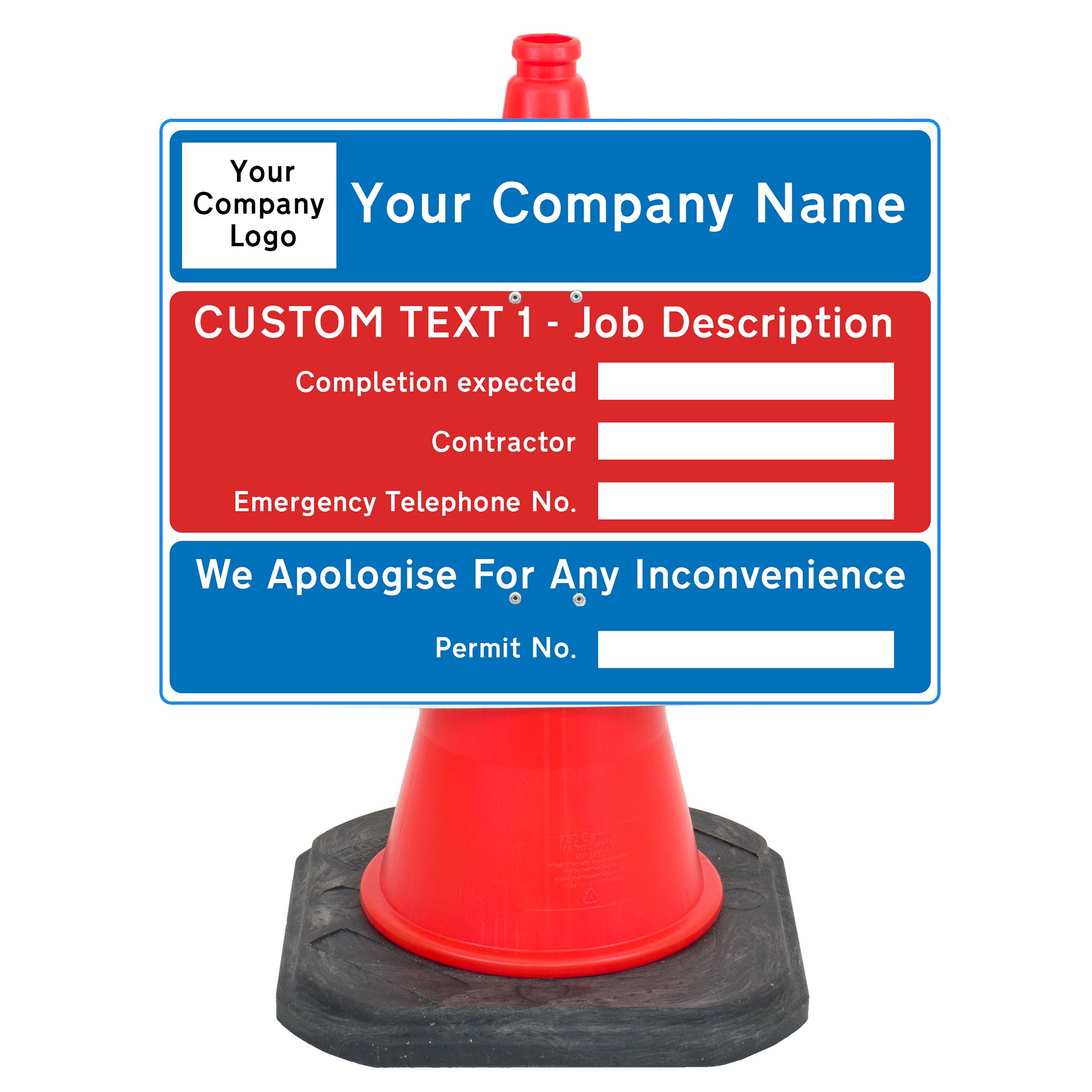 Dia 7008 Custom Information Board - 600x450mm Cone Sign - Dry Wipe ...