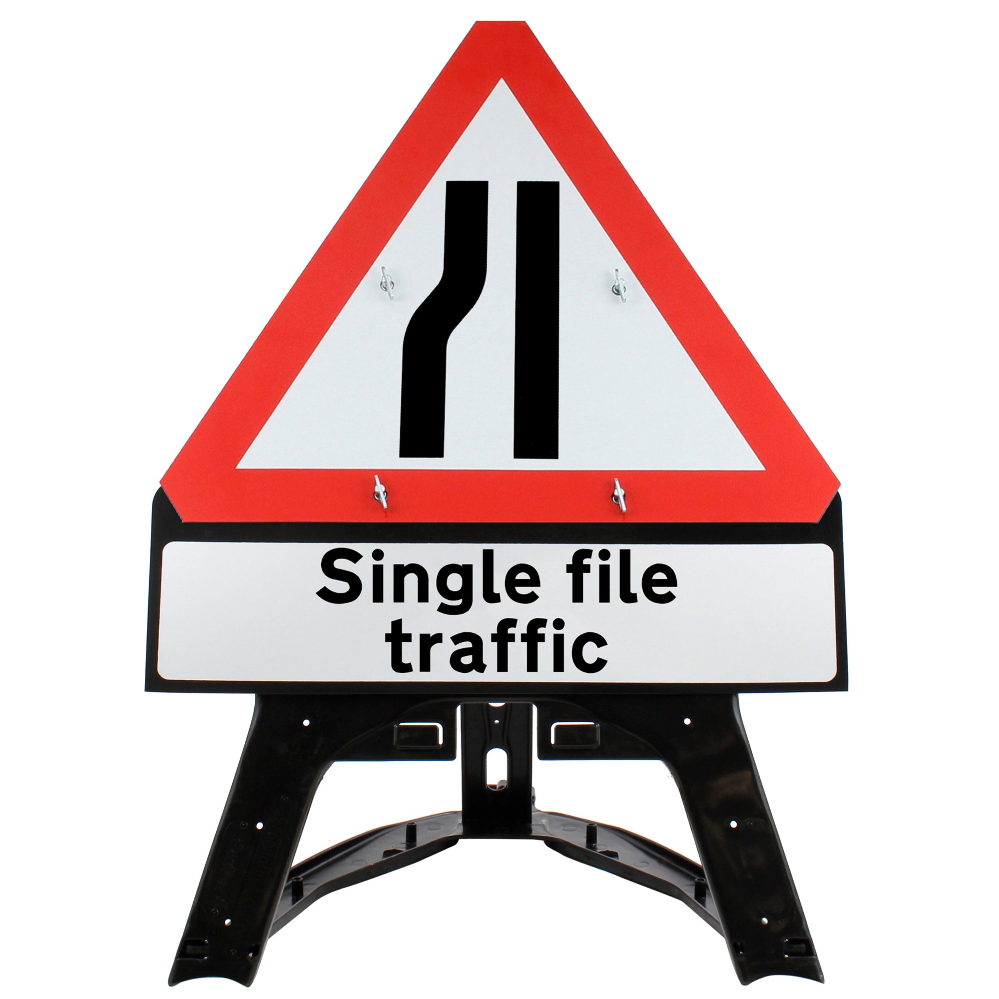 Road Narrows Left Inc. 'Single file traffic' Sup. Plate Road Sign | Dia ...