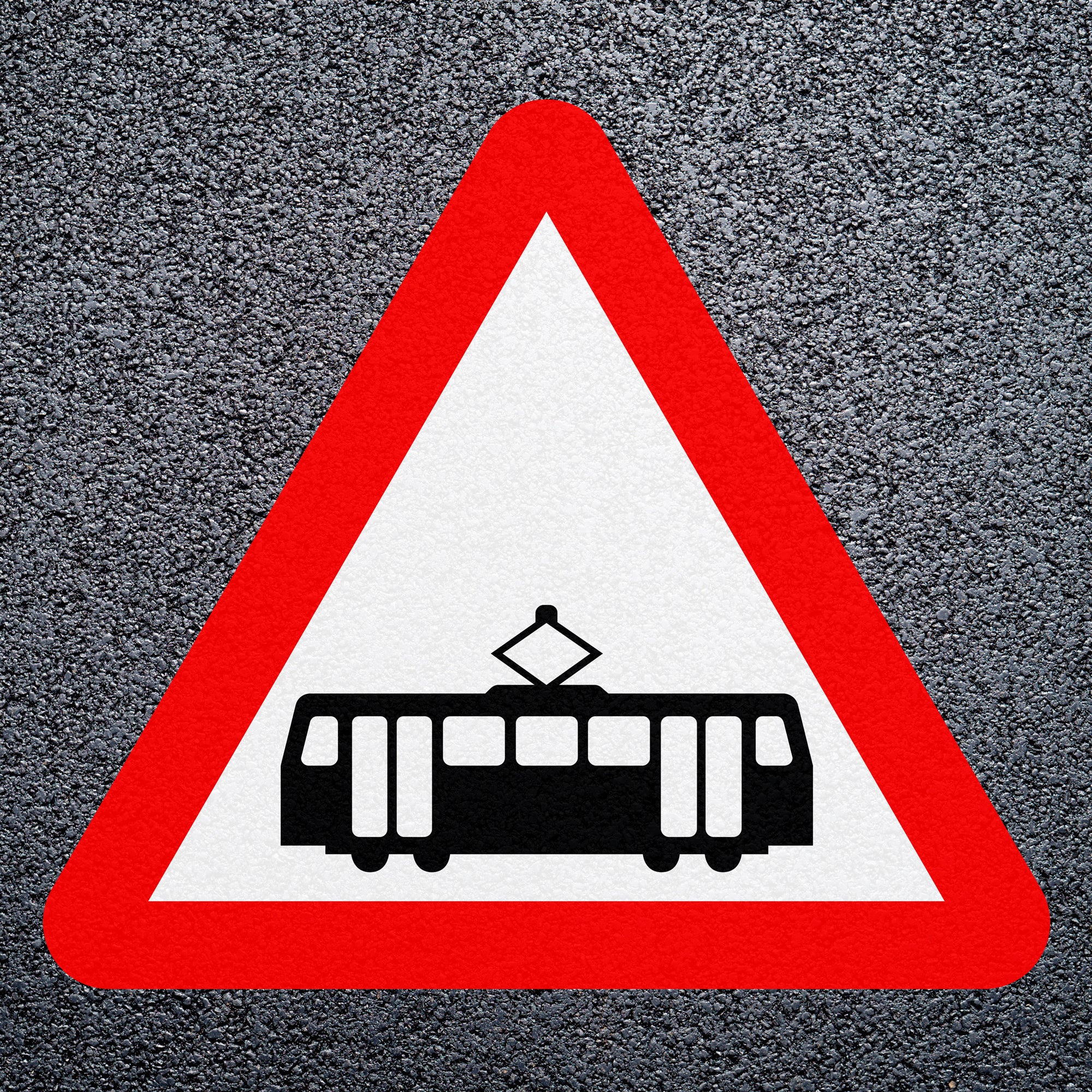 Trams Crossing Red Triangle Road Marking - Thermoplastic Symbol Dia ...