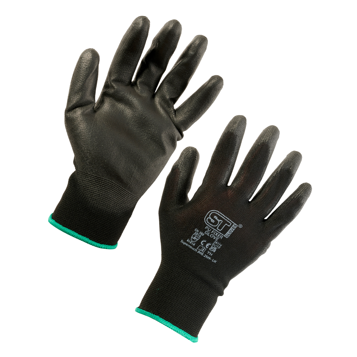 Supertouch Nylon/PU Palm Coated Black/Black Fixer Precision Gloves ...